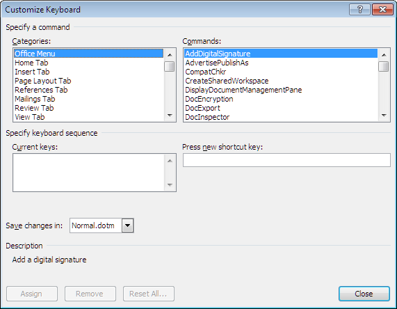 Assign Keyboard Shortcuts